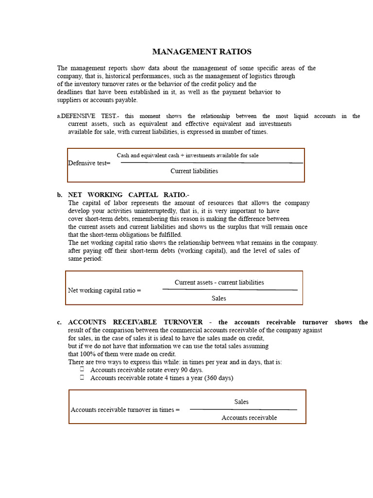 Key Management Ratios Explained | PDF | Working Capital | Inventory