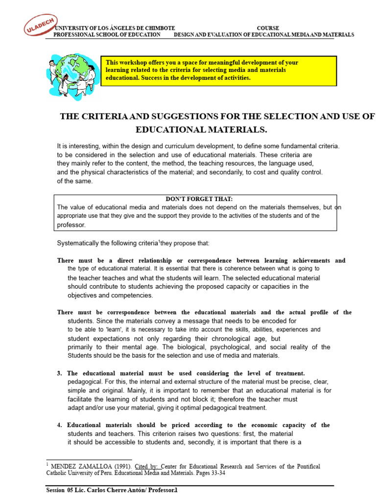 Criteria for Selecting Educational Materials | PDF | Teachers | Learning