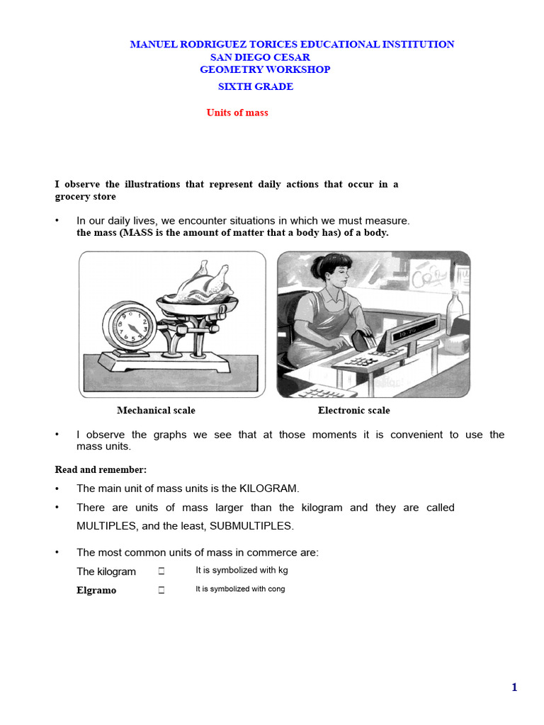 Sixth Grade Mass Measurement Workshop | PDF | Kilogram | Mass
