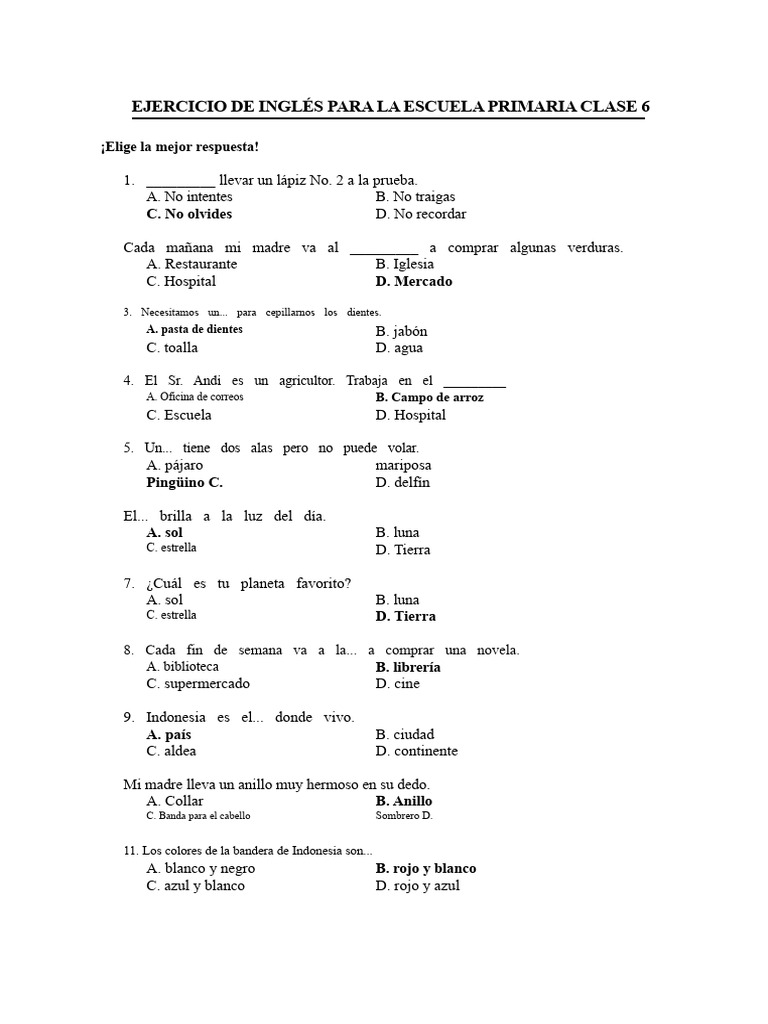 Preguntas para El Sexto Grado de Primaria, Semestre 1 | PDF