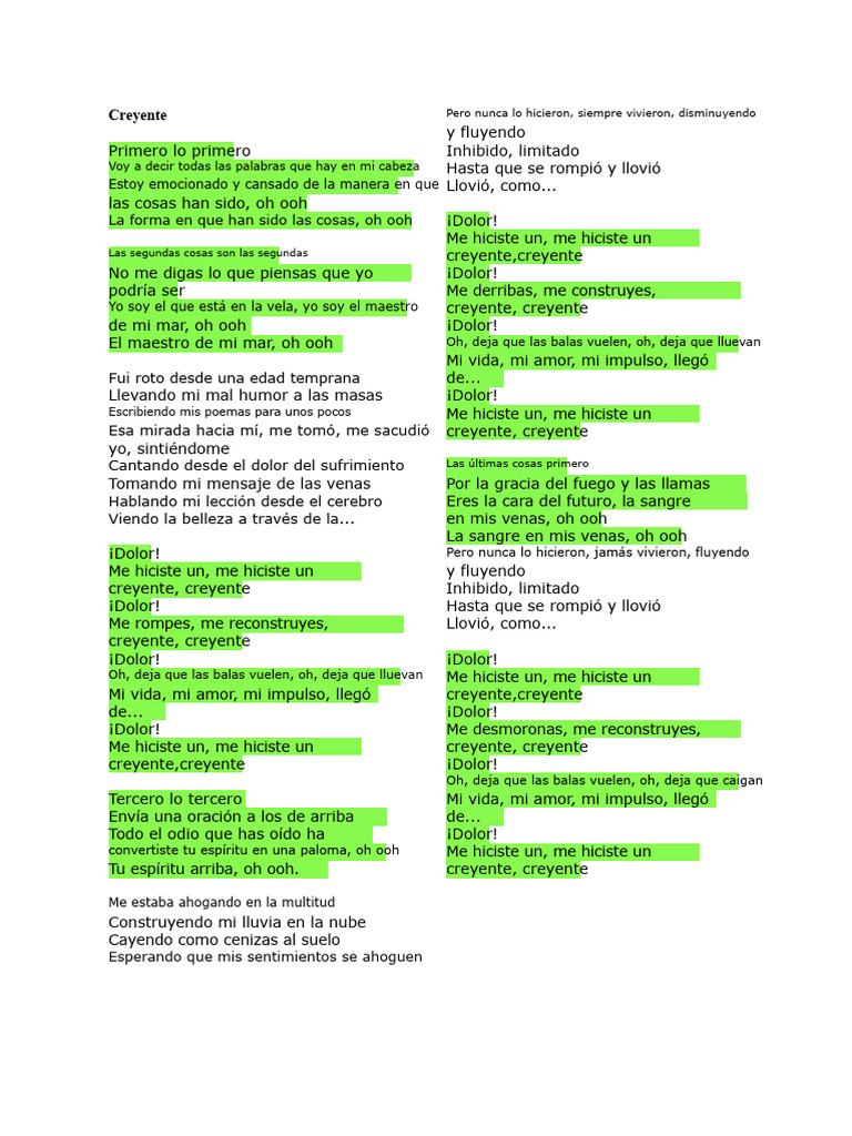 Letra de Believer | PDF