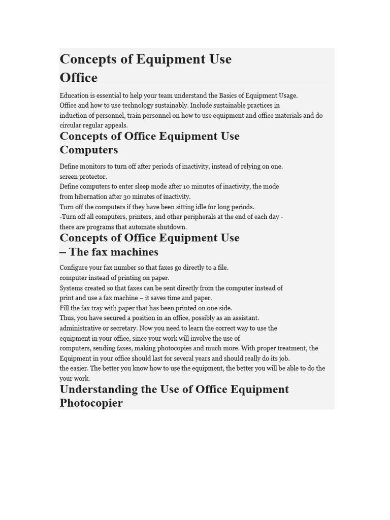 Concepts of Office Equipment Use | PDF | Photocopier | Fax