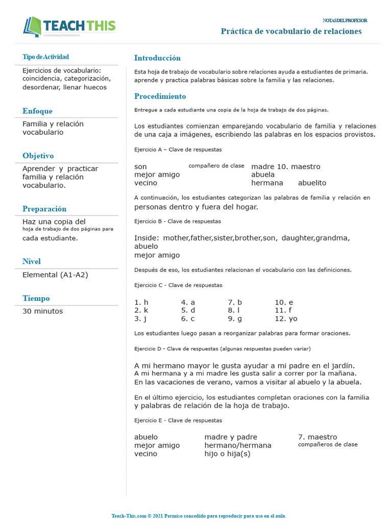 Práctica de Vocabulario Sobre Relaciones | PDF