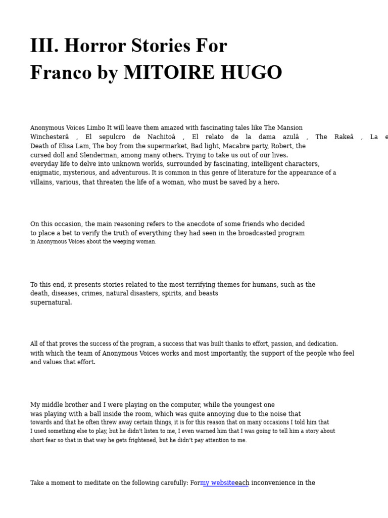 III. Horror Stories For Franco by MITOIRE HUGO | PDF | H. P. Lovecraft ...