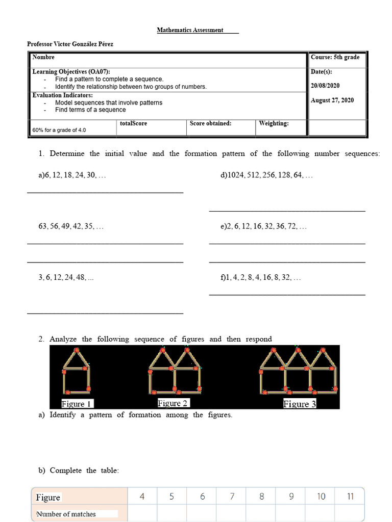 5th Grade Math Sequence Assessment | PDF