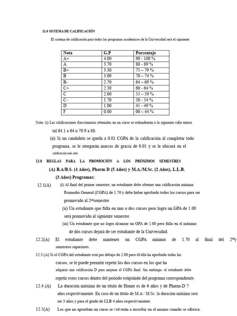 Sistema de Calificación y Promoción Universitaria | PDF ...