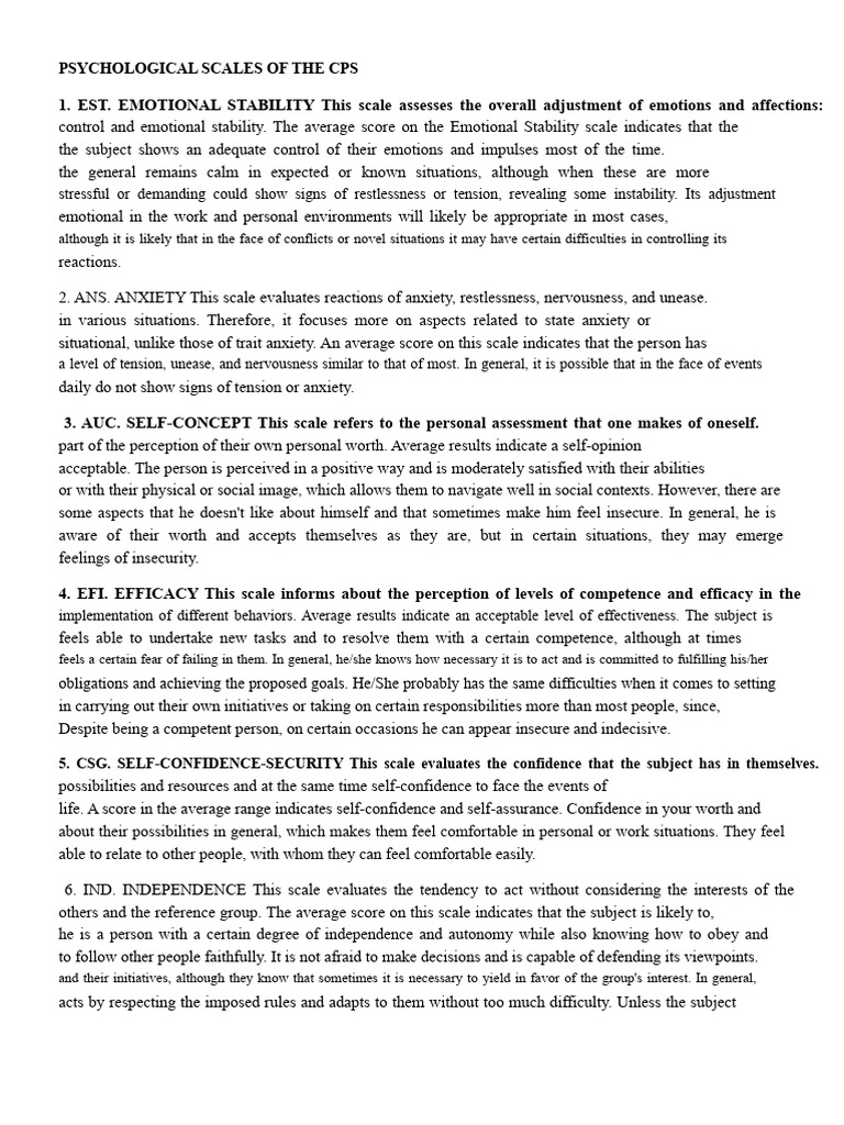 Psychological Scales of The CPS | PDF | Anxiety | Leadership