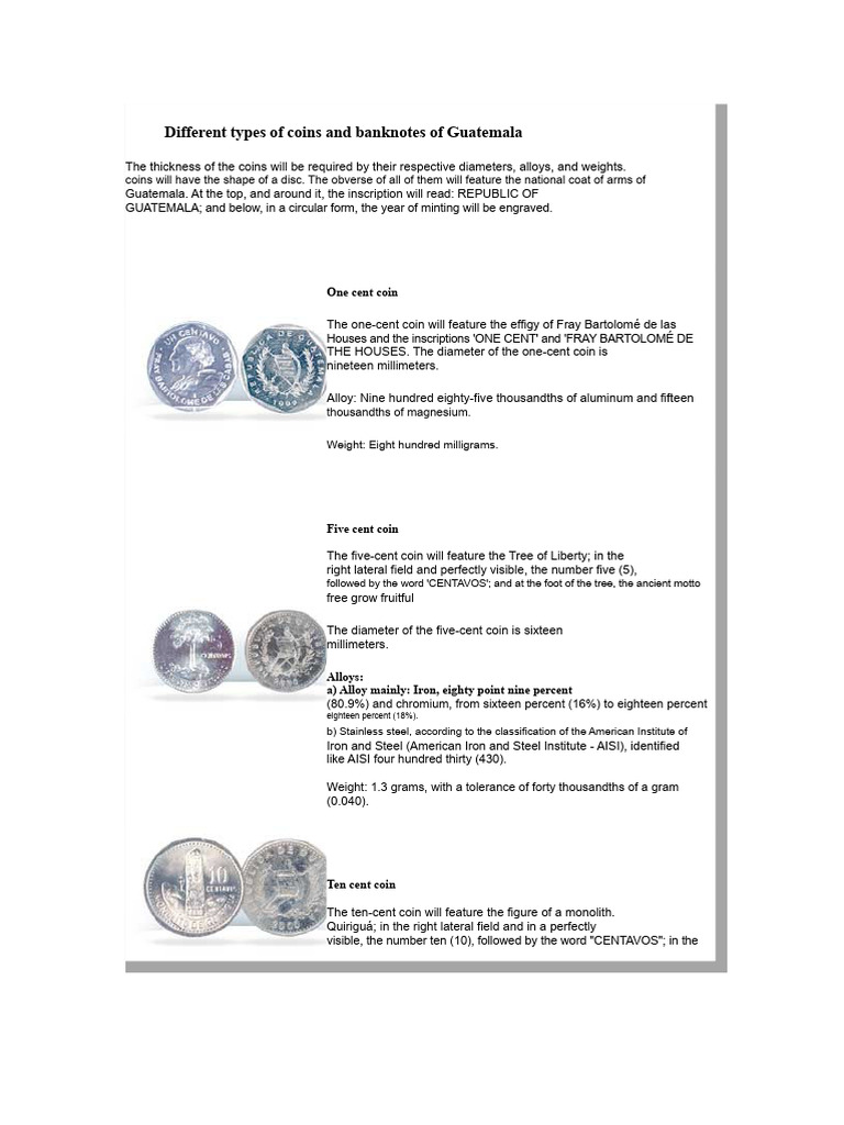 Different Types of Currency and Banknotes of Guatemala | PDF | Coins ...