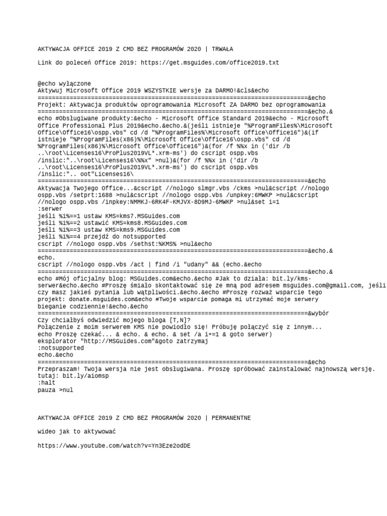 Aktywacja Office 2019 Z CMD | PDF