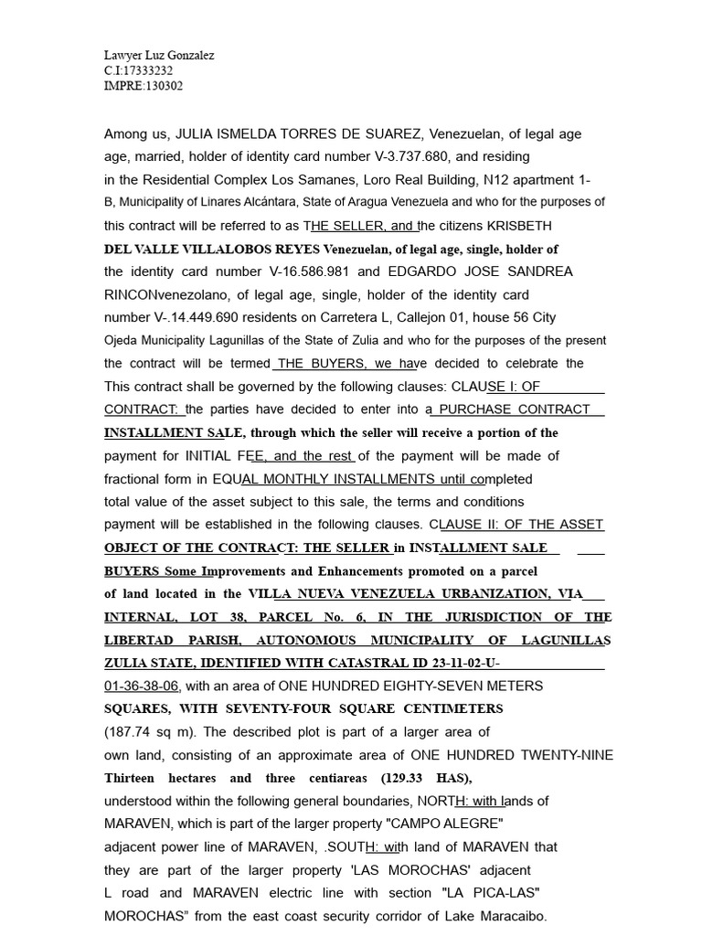 Venezuelan Real Estate Installment Sale Contract | PDF | Payments ...