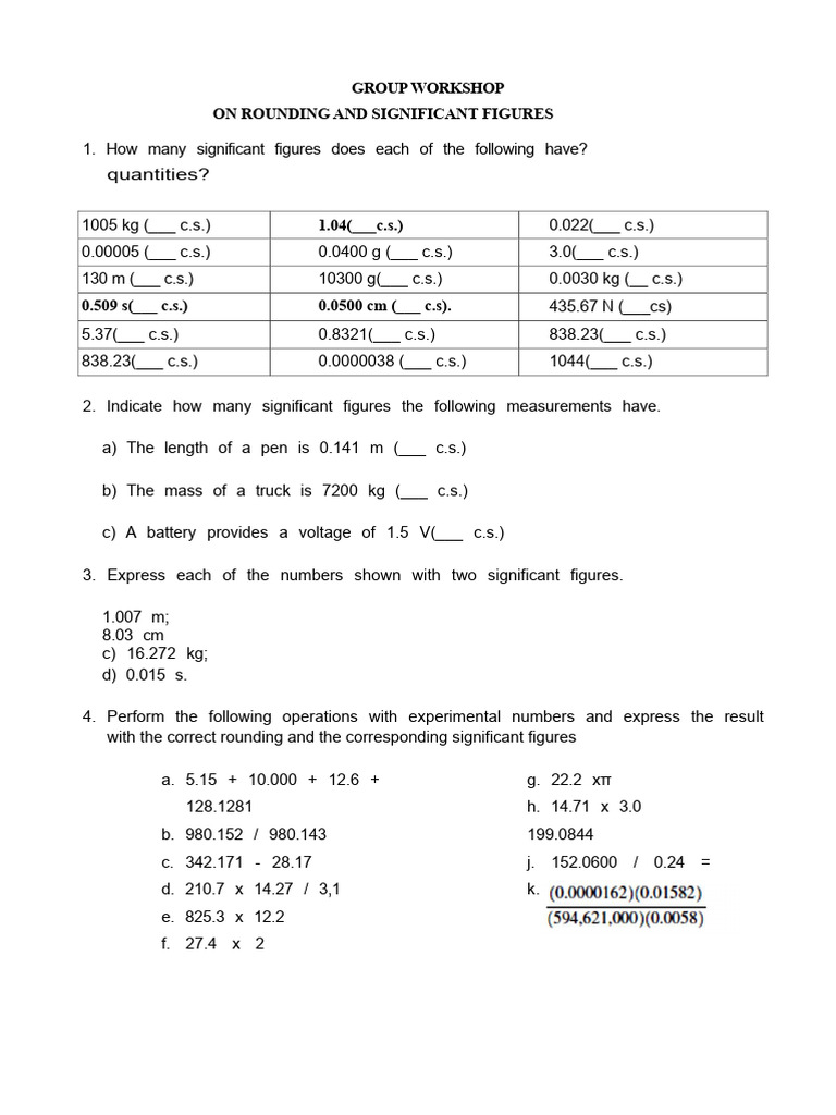 Workshop Significant Figures Ug | PDF | Significant Figures | Area