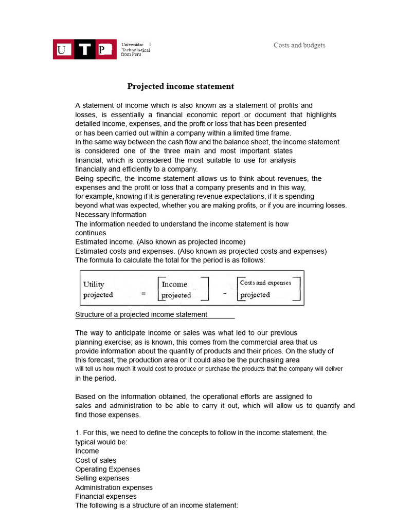 S17T1 - Projected Income Statement | PDF | Income Statement | Expense