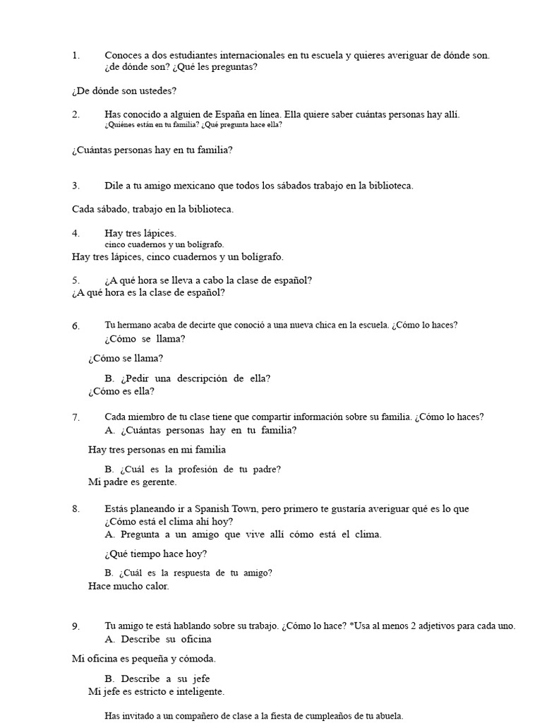 Preguntas de Práctica de Español para Principiantes (Y Respuestas) | PDF