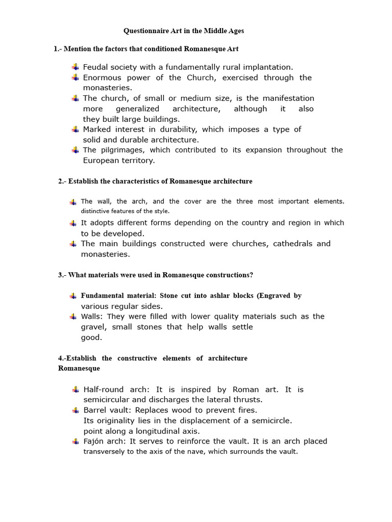 Questionnaire Art in The Middle Ages | PDF | Church (Building)