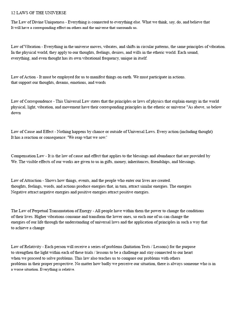 12 Laws of The Universe | PDF | Universe | Thought