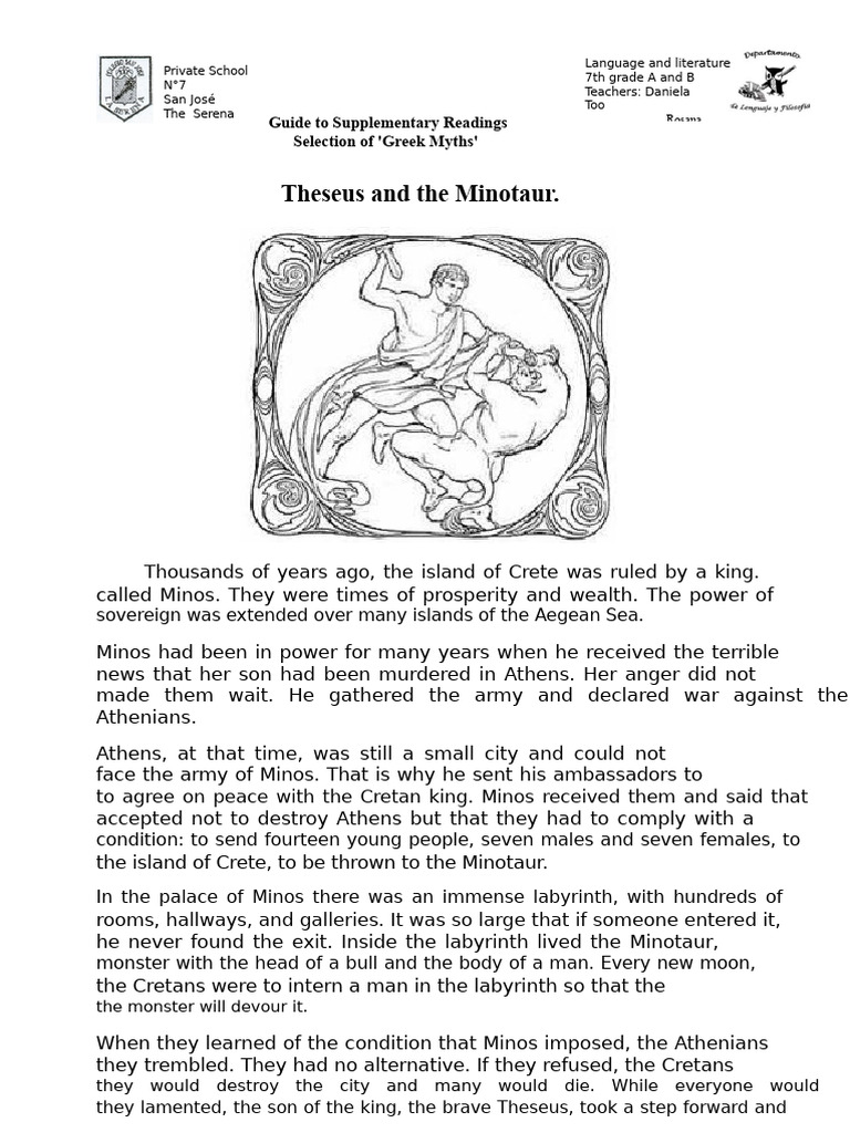 Supplementary Readings Greek Myths | PDF | Minotaur | Theseus