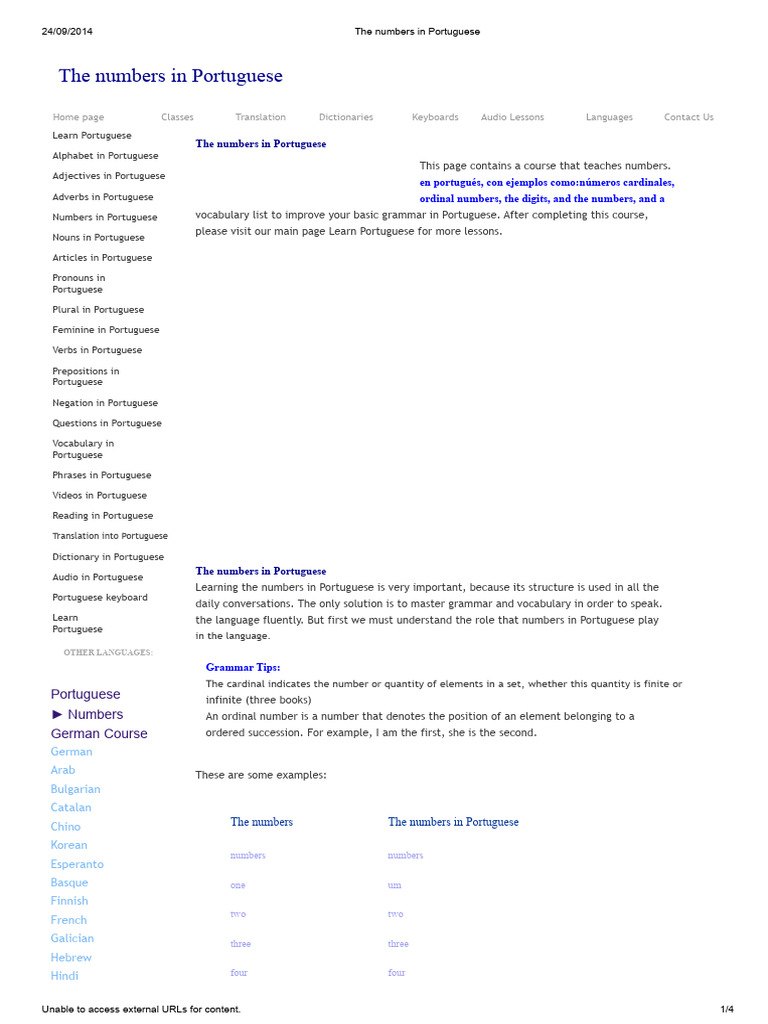 The Numbers in Portuguese | PDF | Grammatical Number | Portuguese Language