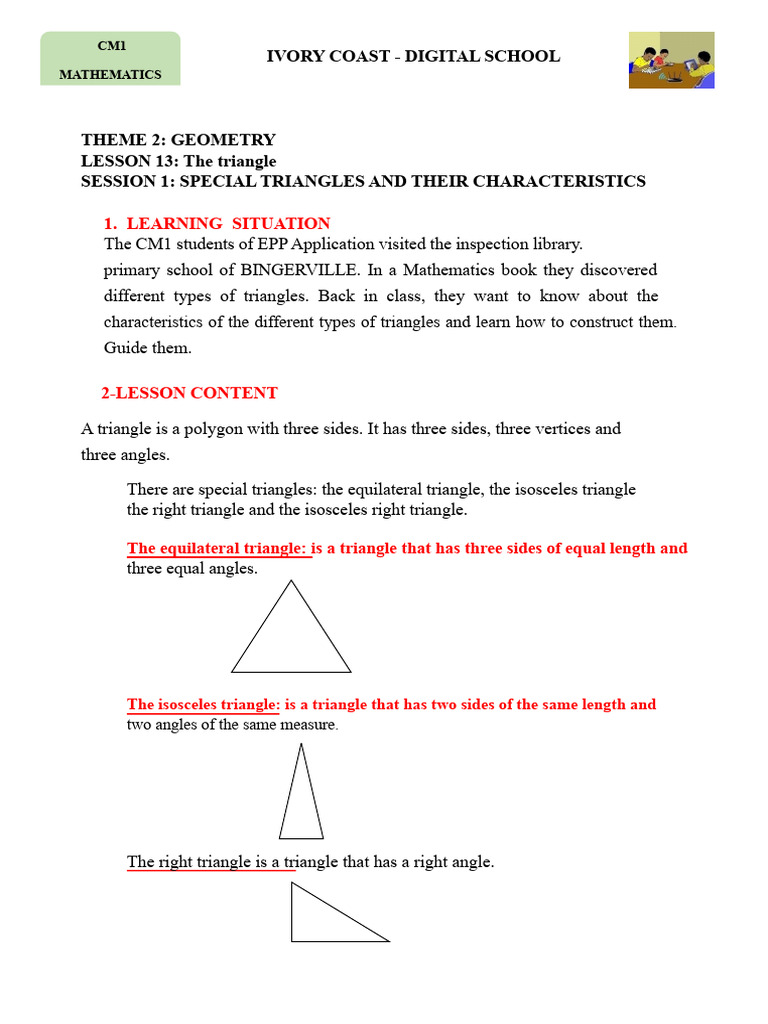 13-CM1-MATH-Th2-L13-Special Triangles and Their Characteristics | PDF ...