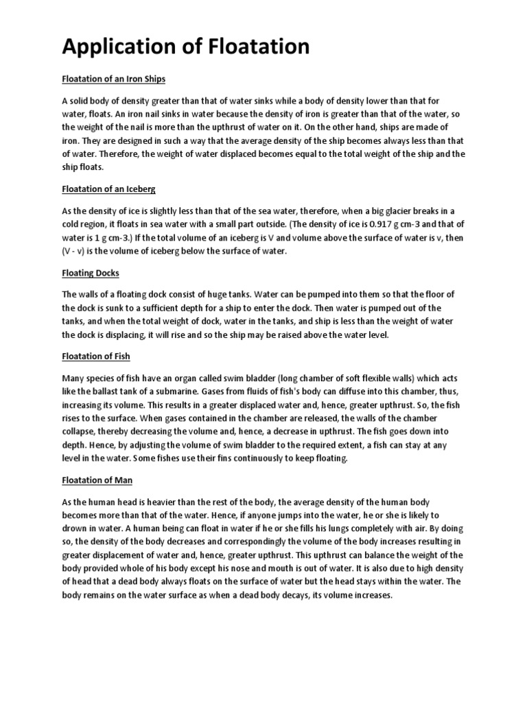 Application of Float at Ion | PDF | Buoyancy | Sports