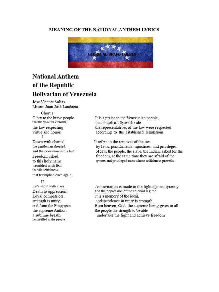MEANING OF THE NATIONAL ANTHEM LYRICS January 2020 Sergio | PDF | Venezuela