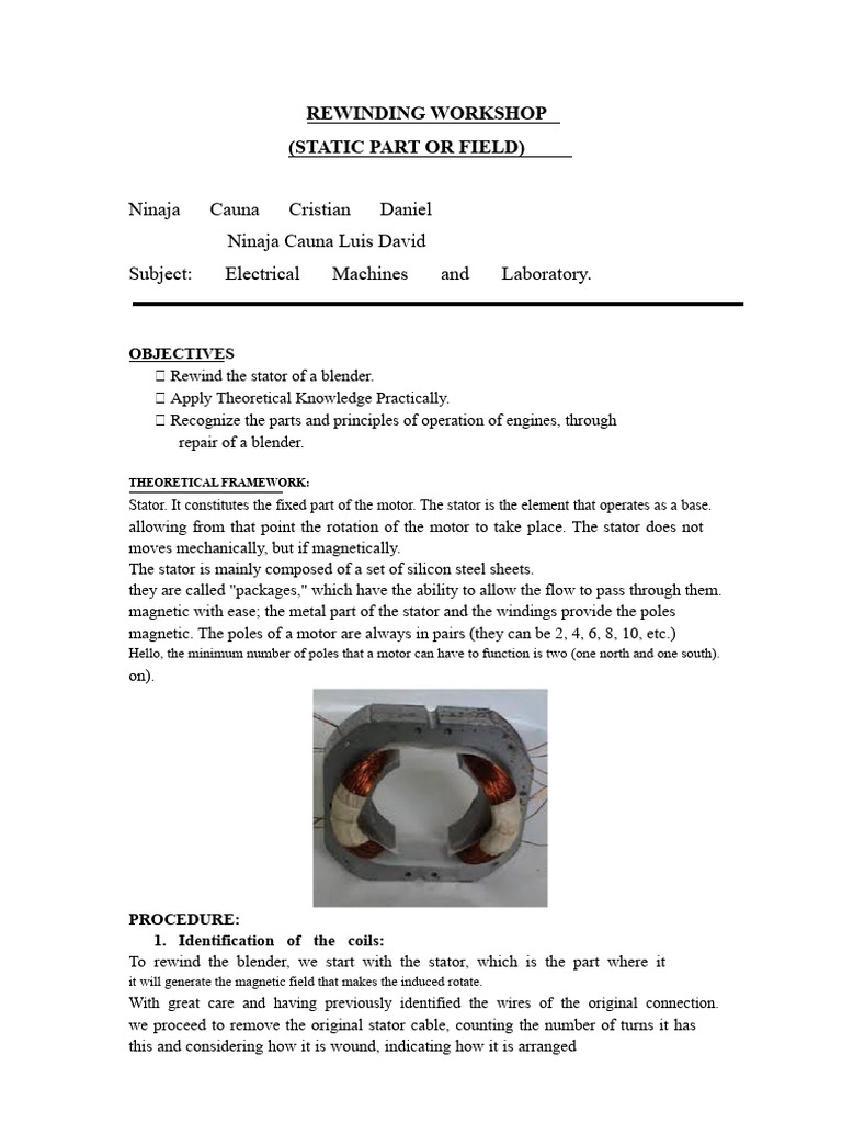Rewinding of The Stator | PDF | Electric Motor | Manufactured Goods