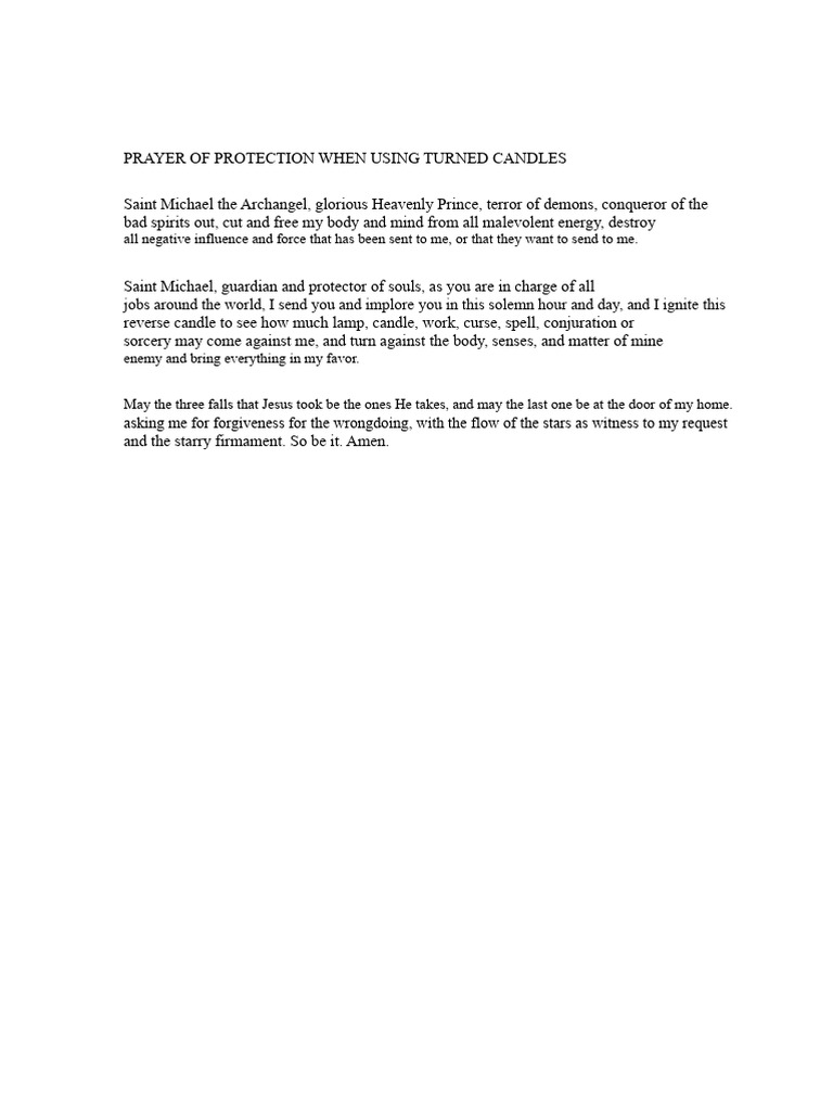 Protection Prayer When Using Upside Down Candles | PDF