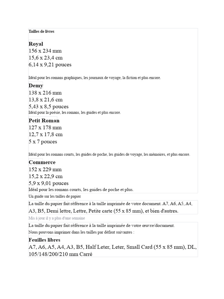 Dimensions des livres et formats de papier | PDF | Communication écrite ...