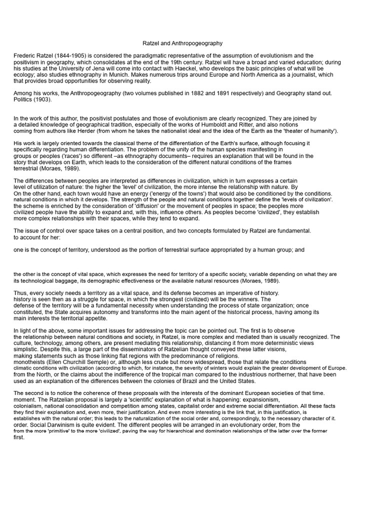 Ratzel and Anthropogeography | PDF | Positivism | Space