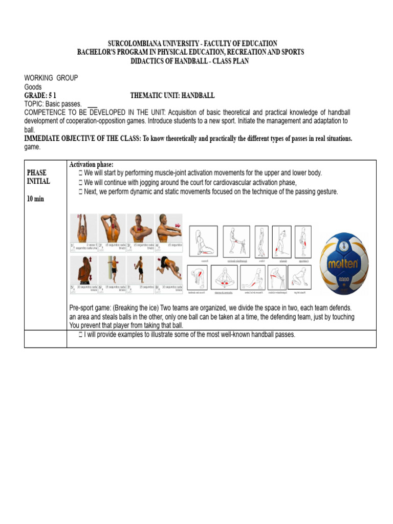Handball Class Plan for Grade 5 Students | PDF | Team Sports | Ball Games