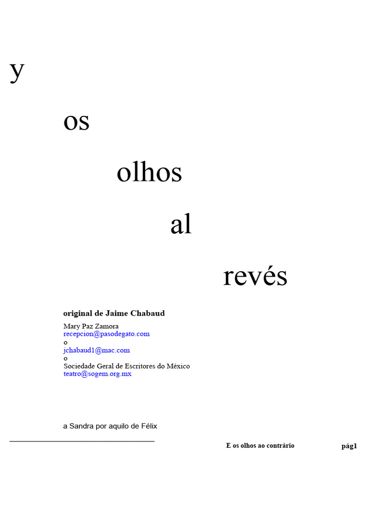 E os Olhos ao Contrário: Teatro Infantil | PDF | Gatos | Cães