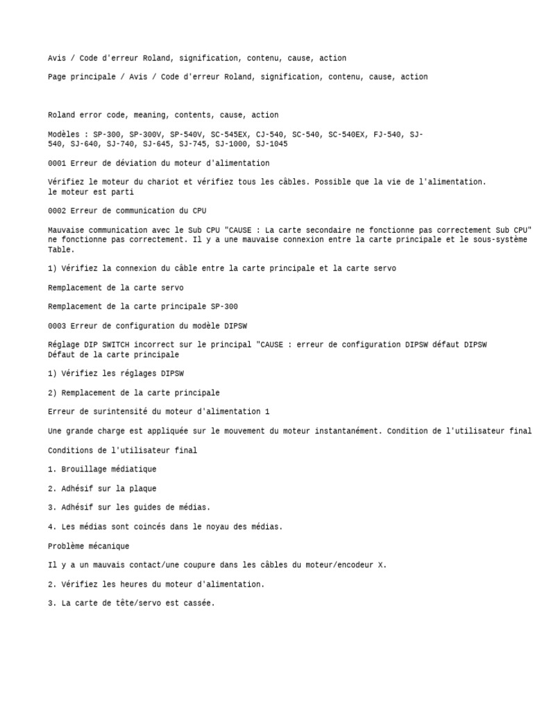 Code Erreur Roland | PDF | Machine | Ingénierie mécanique