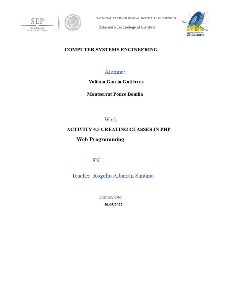 ACTIVITY 4.5 CREATING CLASSES IN PHP - Team1 | PDF | Class (Computer Programming) | Object ...
