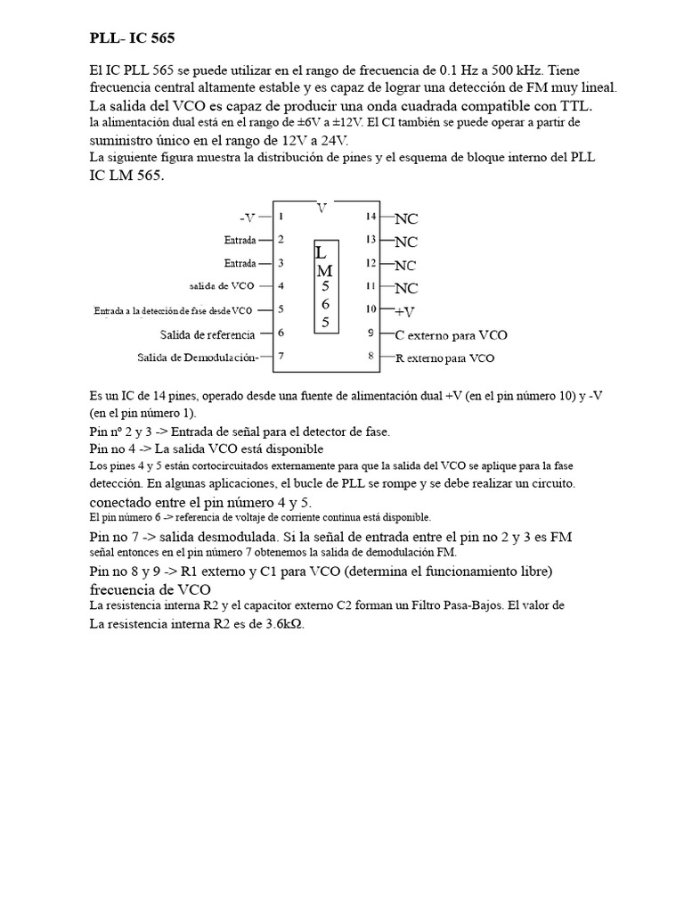 Ic PLL 565 | PDF | Red eléctrica | Modulación de frecuencia