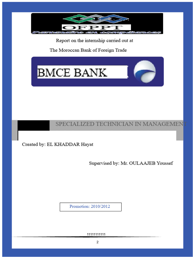 Report On The Internship Carried Out at BMCE Bank | PDF | Banks | Insurance
