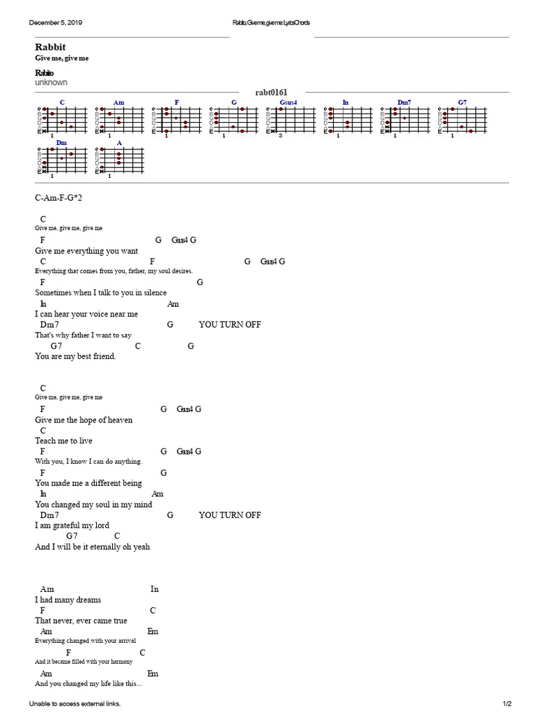 Rabito, Give Me, Give Me - Lyrics and Chords | PDF | Religious Belief ...