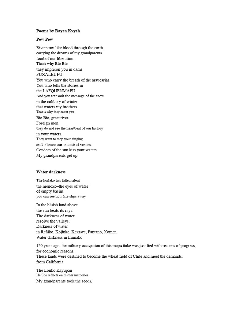 Selection of Poems - Mapuche Poets in Defense of Water | PDF