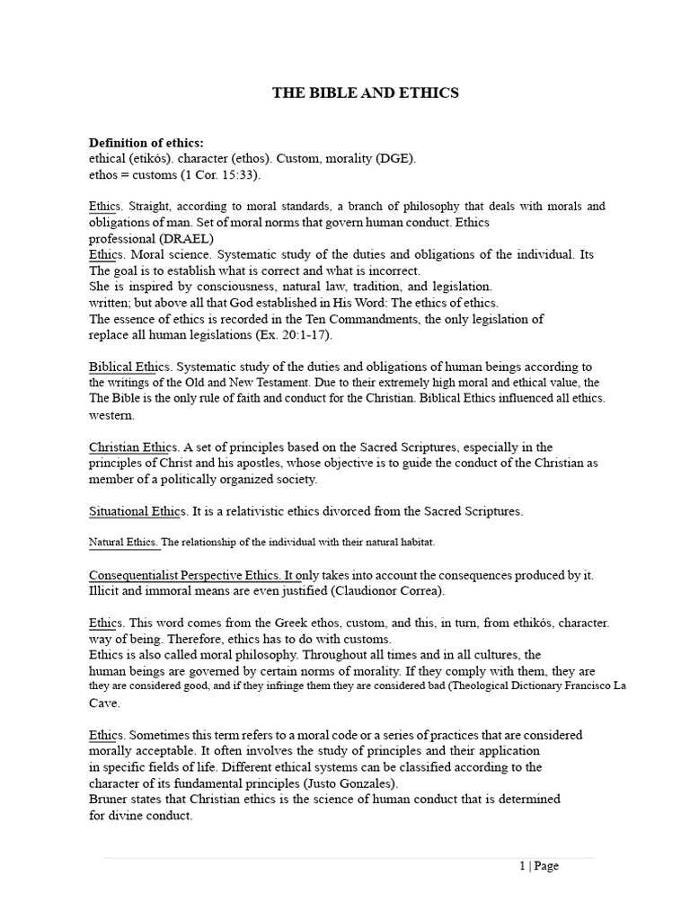The Bible and Ethics | PDF | Bible | Christian Ethics