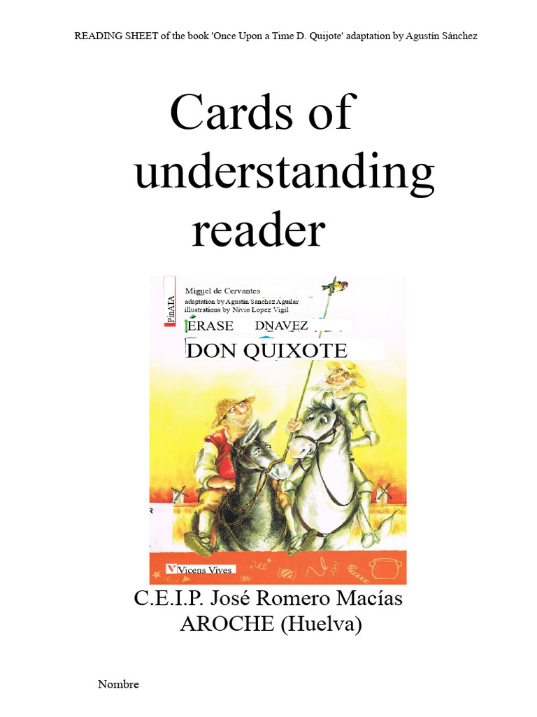 Comprehension Sheets Once Upon A Time D. Quixote | PDF | Don Quixote ...