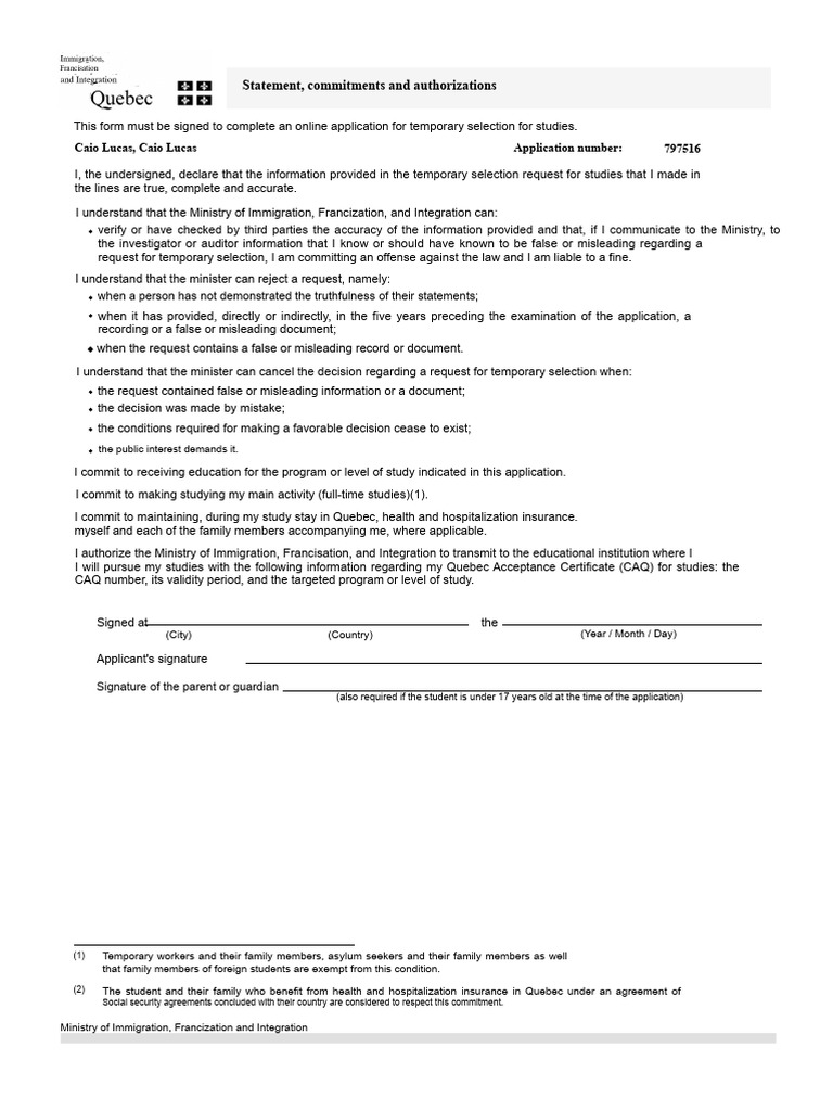 Quebec Study Permit Application Guide | PDF | Identity Document | Expense