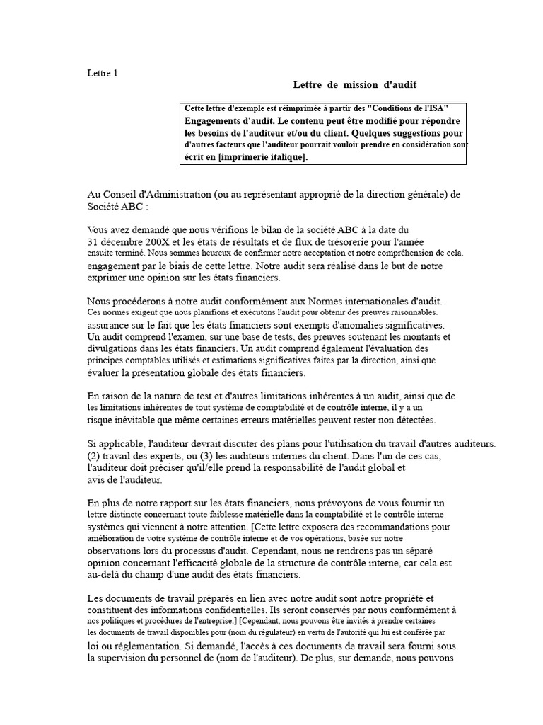 Exemple de Lettre D'engagement PDF | PDF | Audit | Contrôle interne
