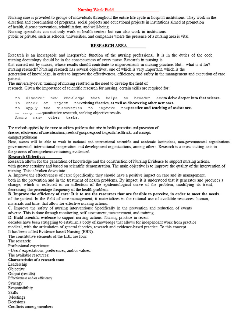 Field of Work For The Nurse | PDF | Nursing | Entrepreneurship