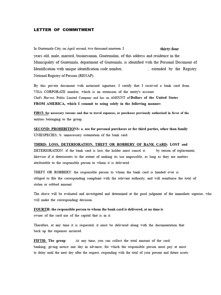 Letter of Responsibility For Card With Legalized Signature | PDF ...