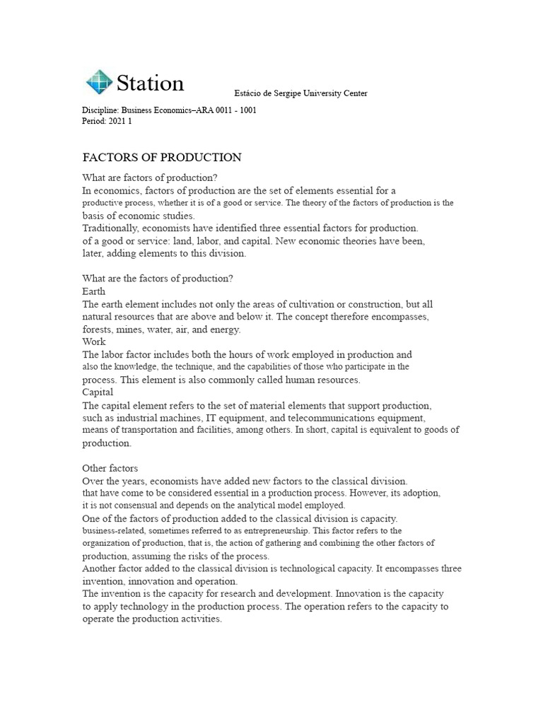 Economics - Factors of Production | PDF | Factors Of Production | Economics