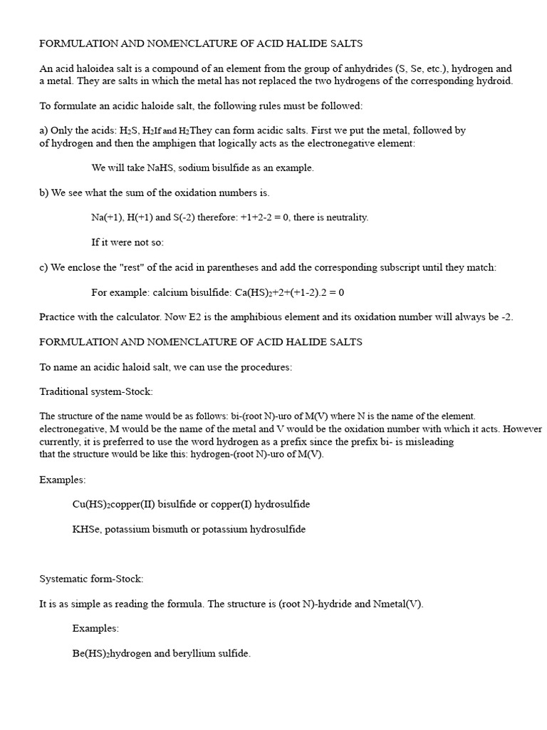 Formulation and Nomenclature of Acid Halide Salts | PDF | Carbohydrates ...