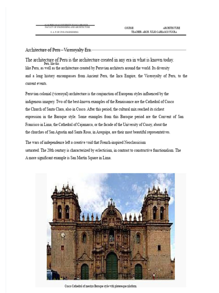 Peruvian Colonial Architecture Overview | PDF | Peru | Baroque