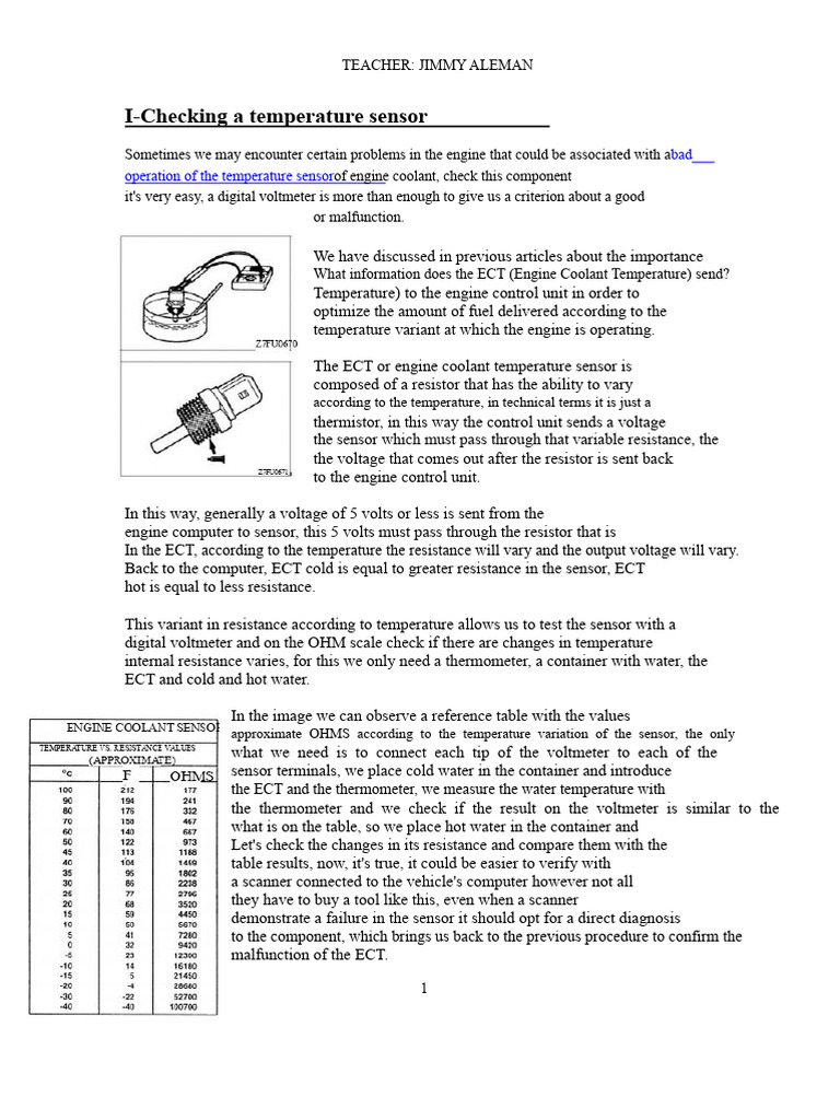 Testing Engine Coolant Temperature Sensor | PDF | Voltage | Electrical ...