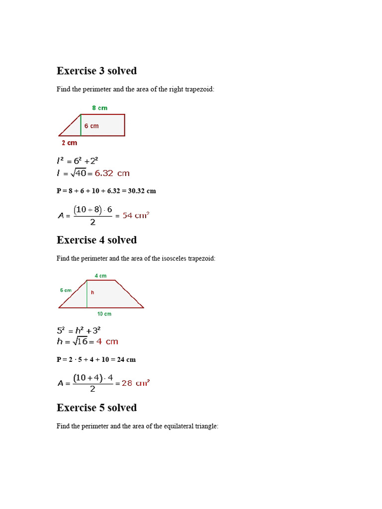 Exercises Areas and Perimeters | PDF | Area | Circle