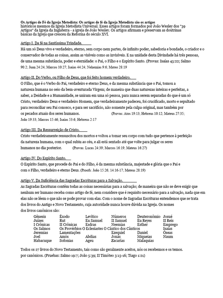 Artigos de Fé da Igreja Metodista | PDF | Eucaristia | Pecado
