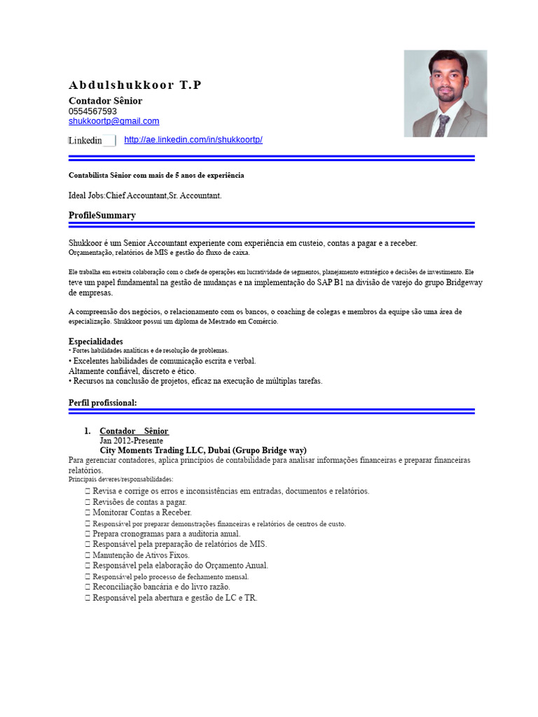 Contador Sênior com Experiência em SAP | PDF | Contabilidade | Fluxo de ...