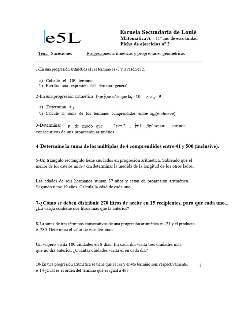 Ficha de Ejercicios #2 de Sucesiones - Progresiones | PDF | Secuencia | Triángulo
